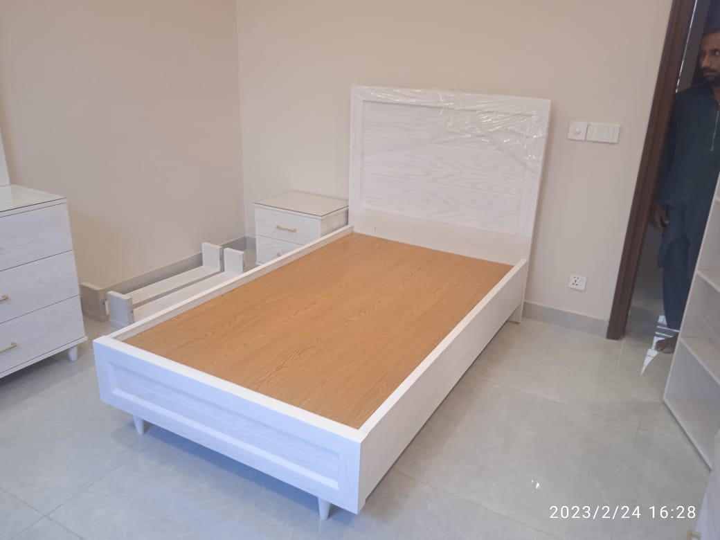 The best single bed design along with side table in Karachi